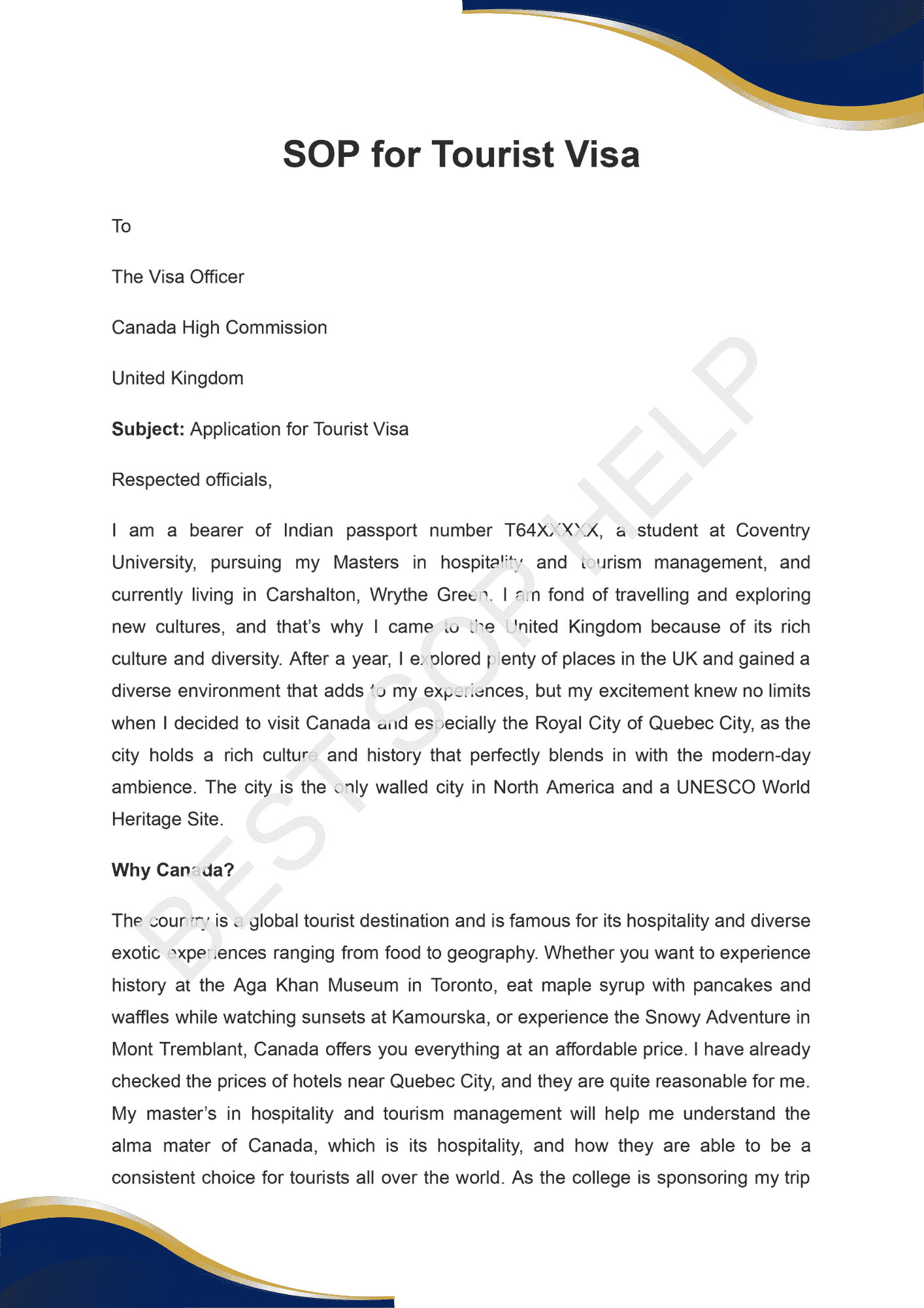 Sop Sample For Visa Visa Sop Samples Examples And Formats - Free Word ...